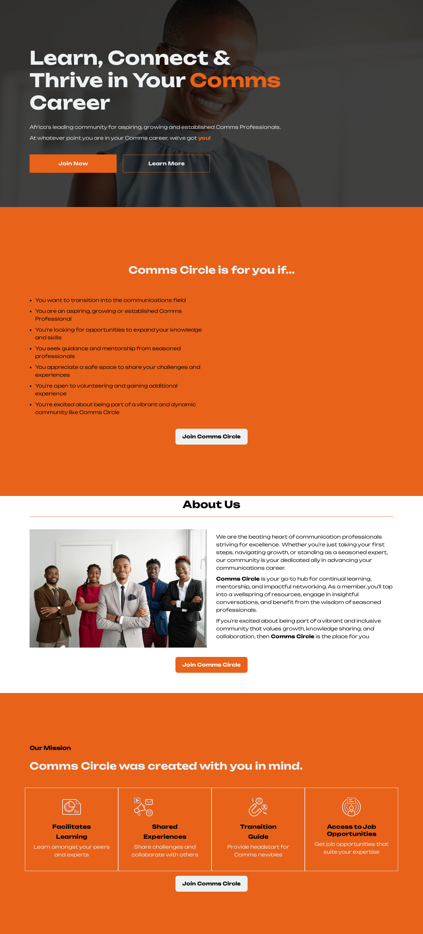 Comms Circle Landing Page